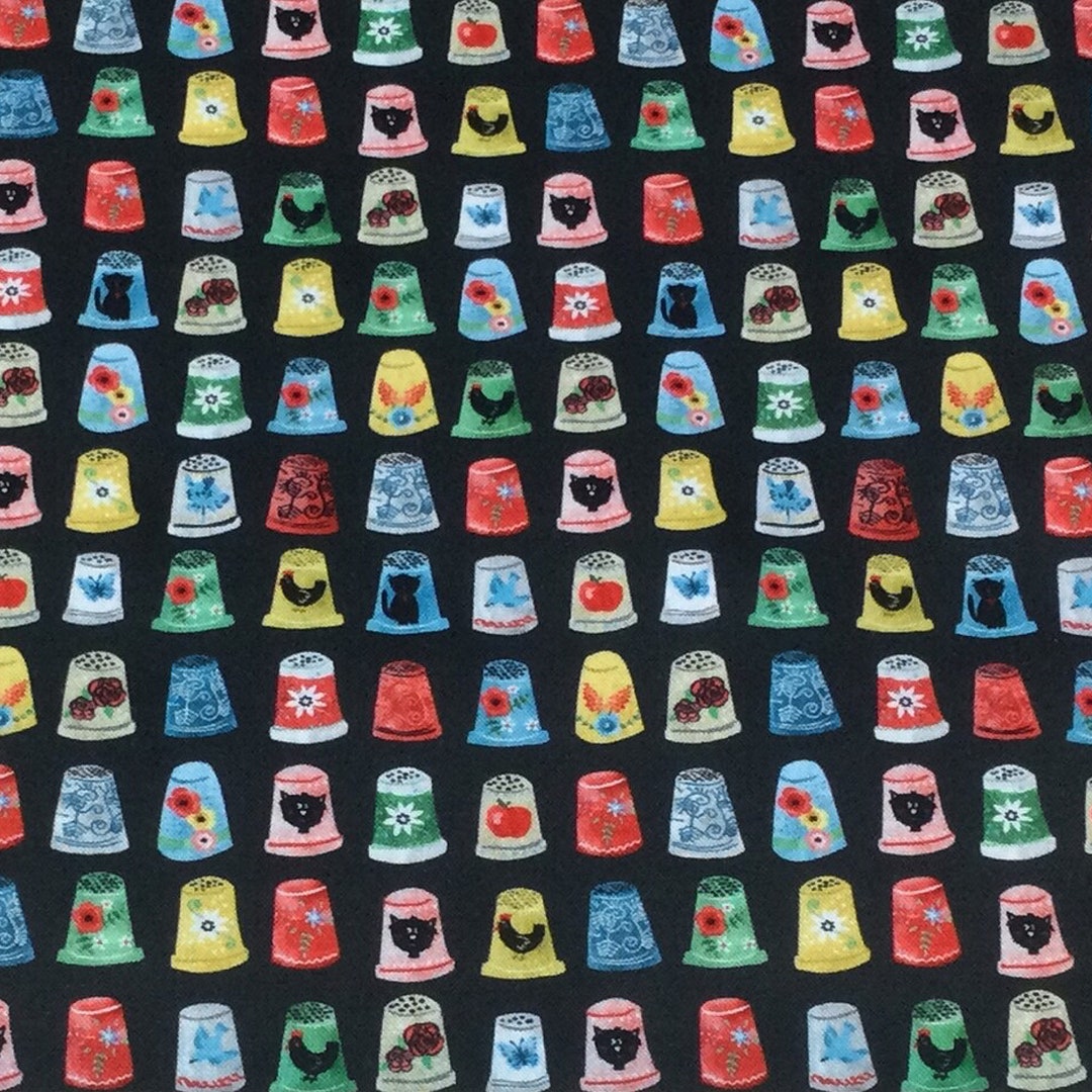 Thimbles in Black From A Stitch in Time for Michael Miller Fabrics 100% ...