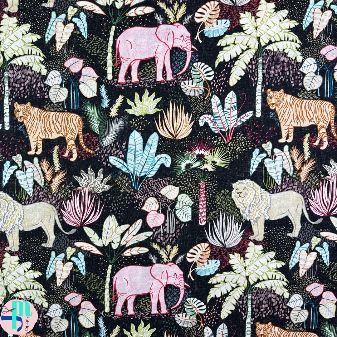 Flora and Fauna in Black - From Jungle Vibes - for Michael Miller ...