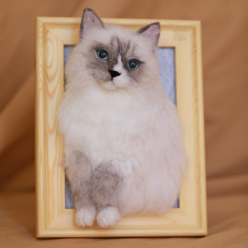 Custom Cat Portrait Sculpture in Frame Needle Felted Cat - Etsy