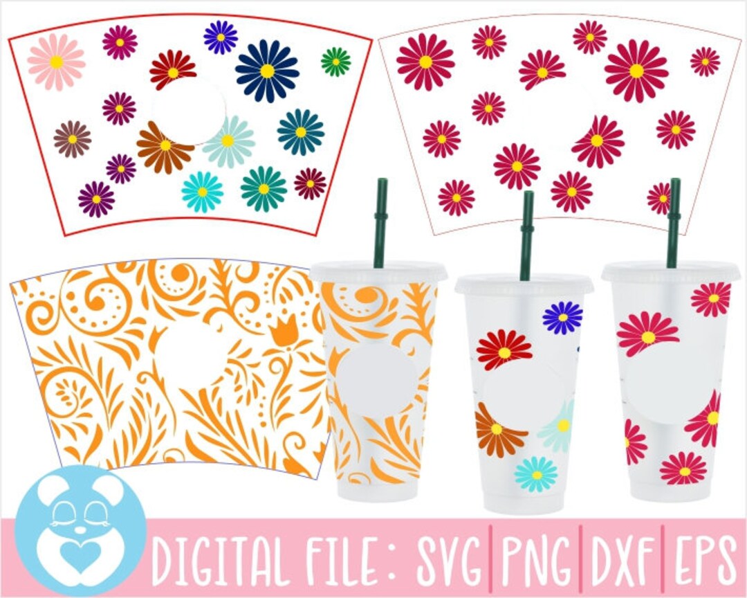 24oz Daisy Cold Cup Svg, Venti Cold Cup Svg, Decal Full Wrap Svg ...