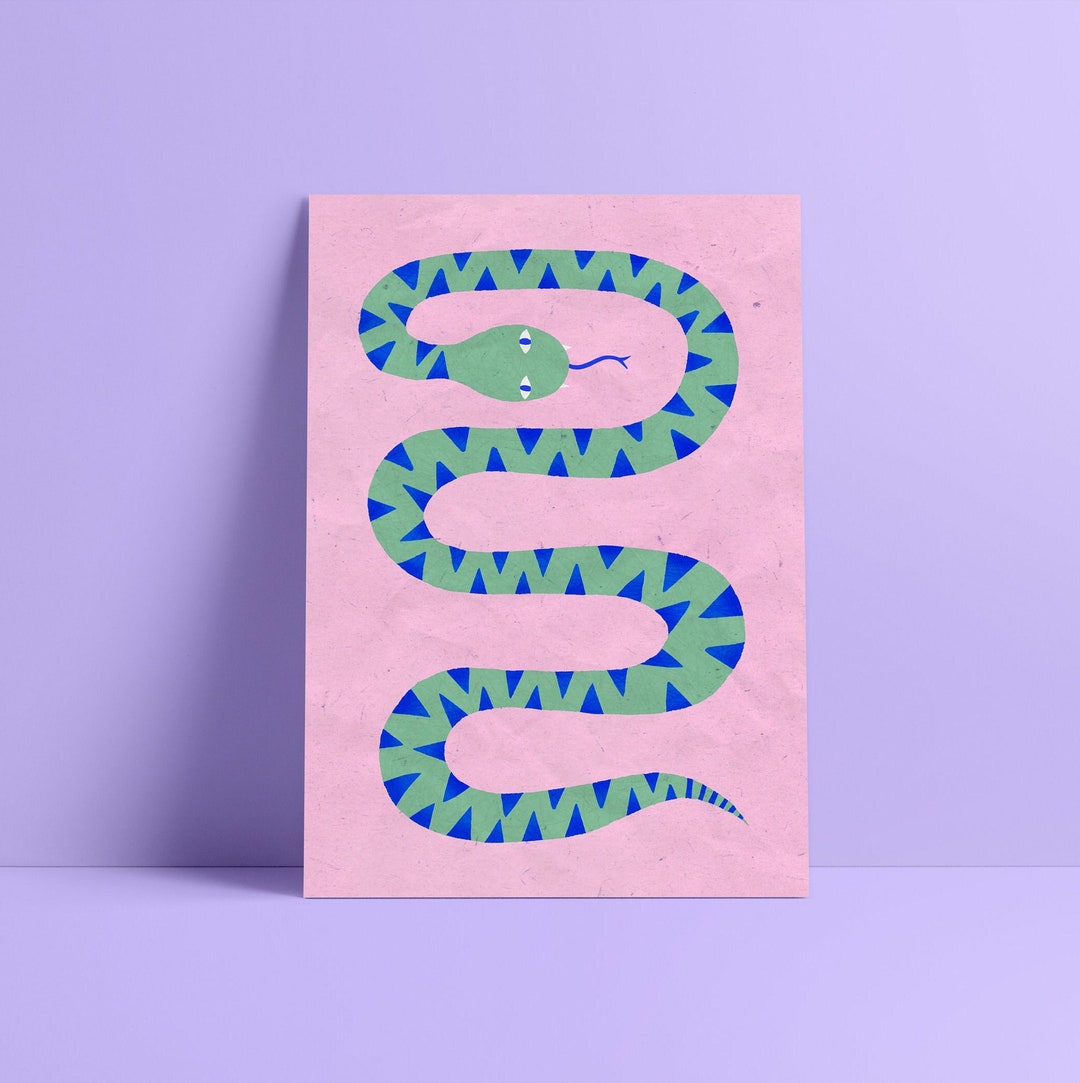 Squiggly Snake Art Print Pink and Green A4 and A3 - Etsy