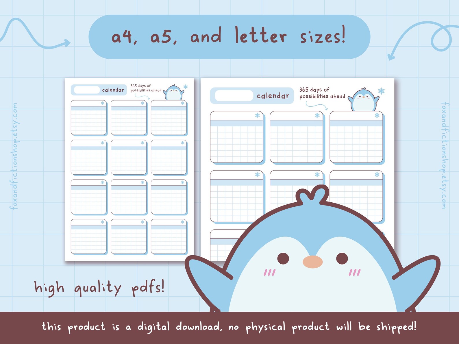 Grouchy Penguin Calendar | Printable Undated Yearly Planner (digital ...