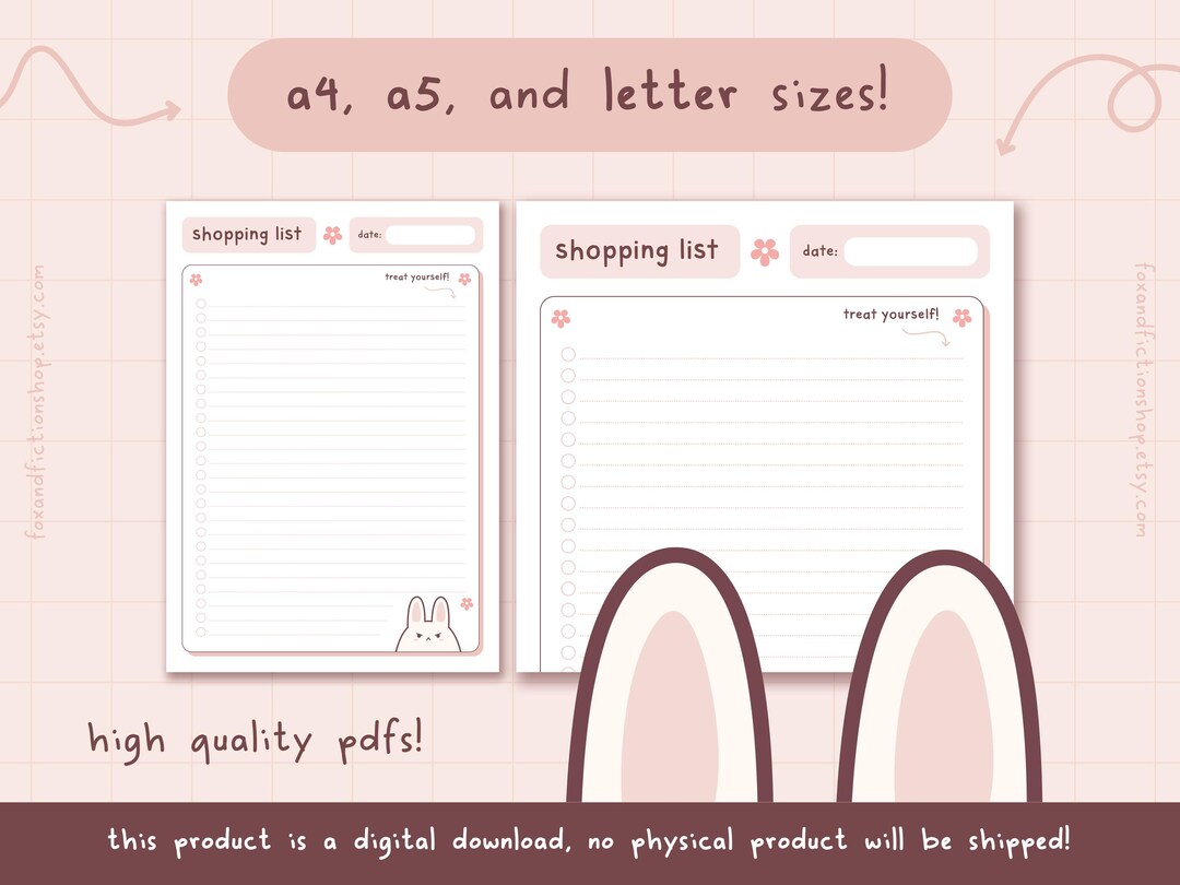 Grumpy Bunny Printable Shopping List | Cute Undated Planner (digital ...