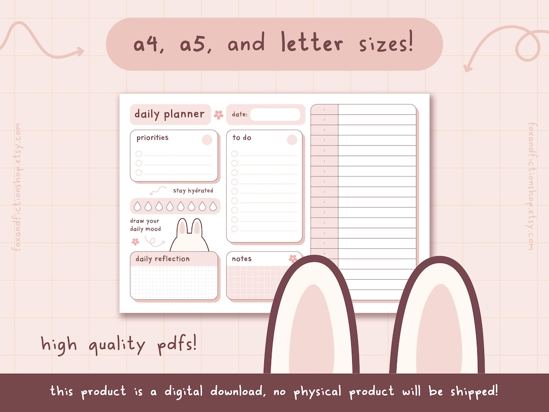 Undated | Cute Grumpy Bunny Themed Printable Daily Planner Page ...
