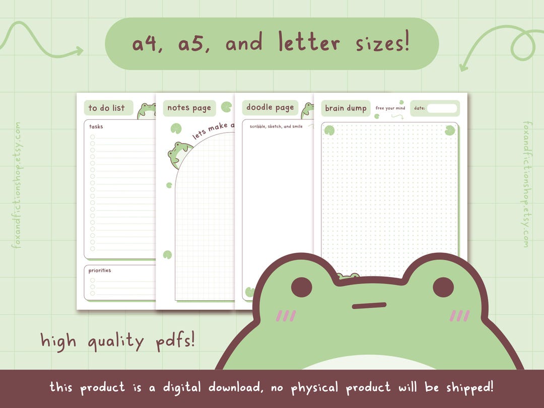 Undated | Cute Bored Frog Themed to Do List Set | Digital Download ...