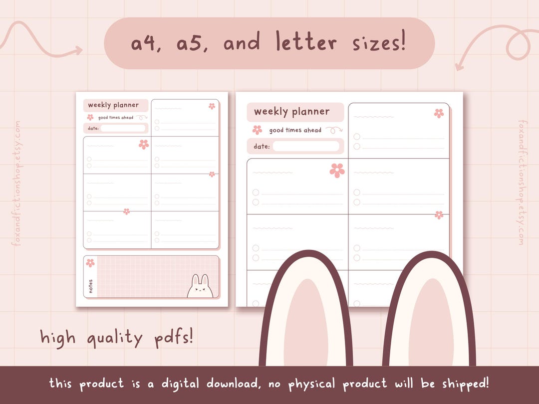 Undated | Cute Grumpy Bunny Themed Printable Weekly Planner Page ...