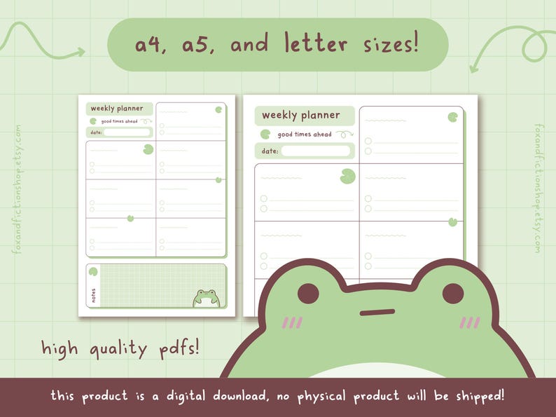 Undated | Cute Bored Frog Themed Printable Weekly Planner Page ...