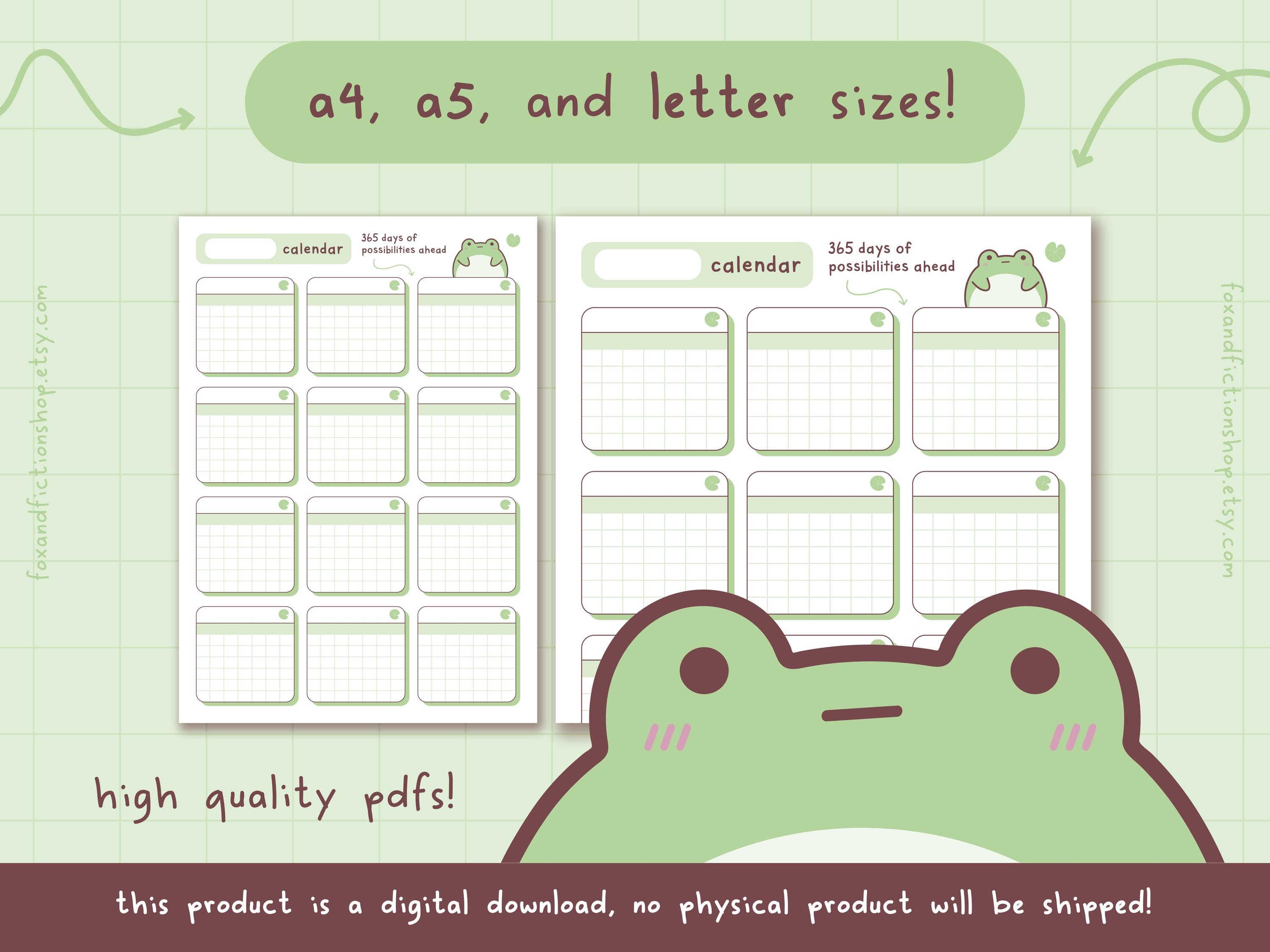 Undated | Cute Bored Frog Themed Printable Yearly Calendar Page ...
