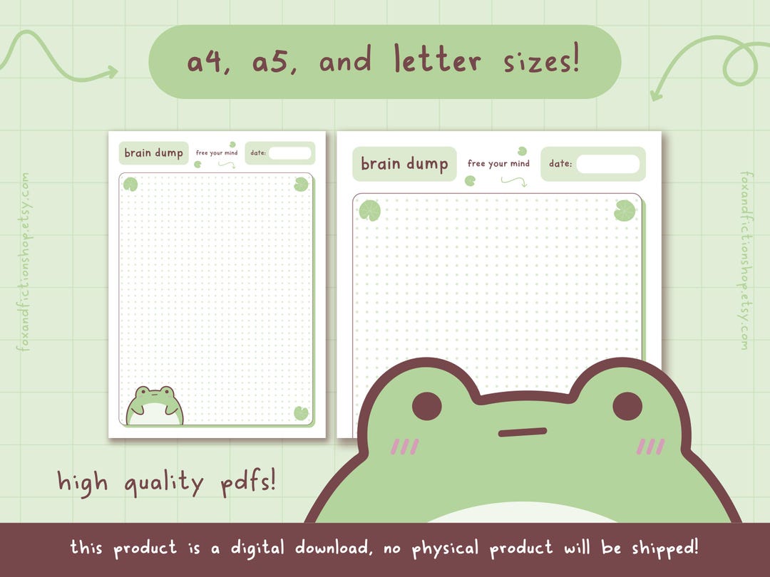 Undated | Cute Bored Frog Themed Printable Brain Dump Page | Digital ...