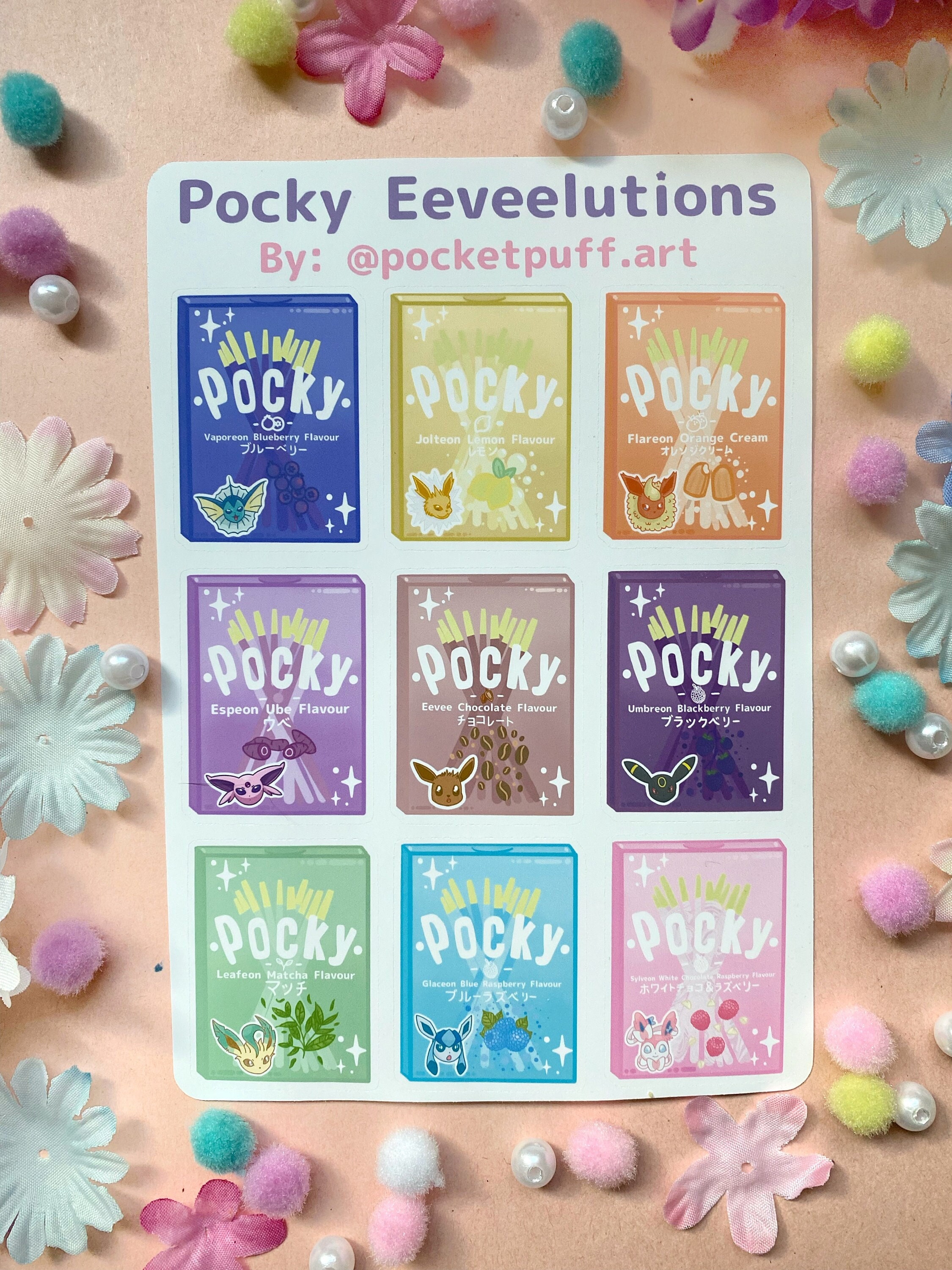 Pocky Eeveelution Matte Vinyl Sticker Sheet | Etsy