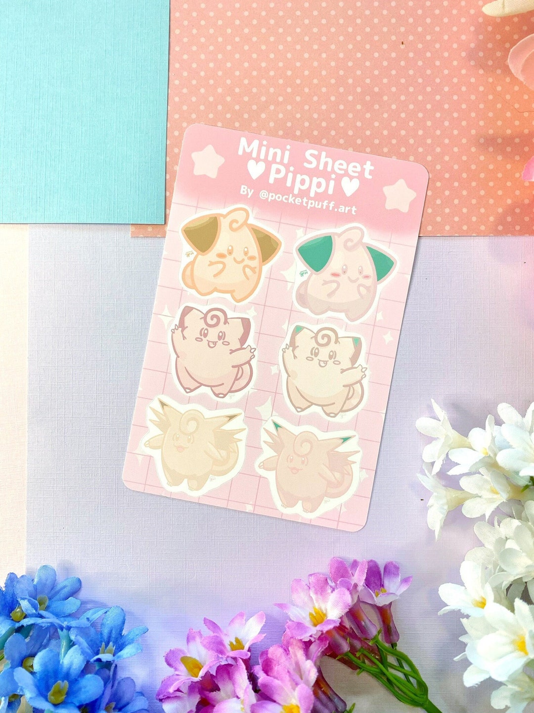 Pastel Mon Mini Vinyl Sticker Sheet - Pippi Cleffa Clefairy Clefable ...