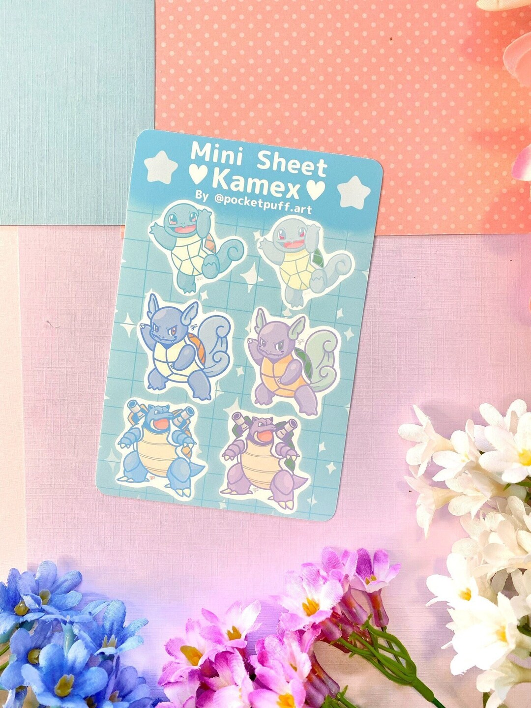 Pastel Mon Mini Vinyl Sticker Sheet Kamex Squirtle Blastoise Wartortle ...