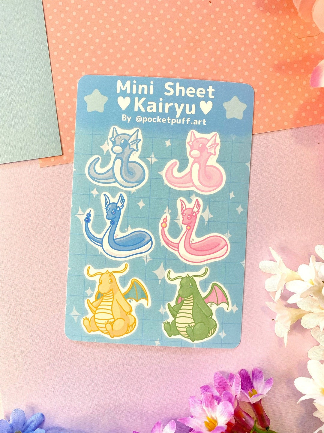 Pastel Mon Mini Vinyl Sticker Sheet Kairyu Dragonite Dratini - Etsy