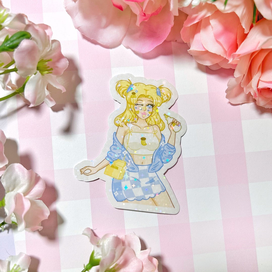 Banana Milk Girl Holographic Vinyl Stickers Y2k Fashion Girl Pastel ...
