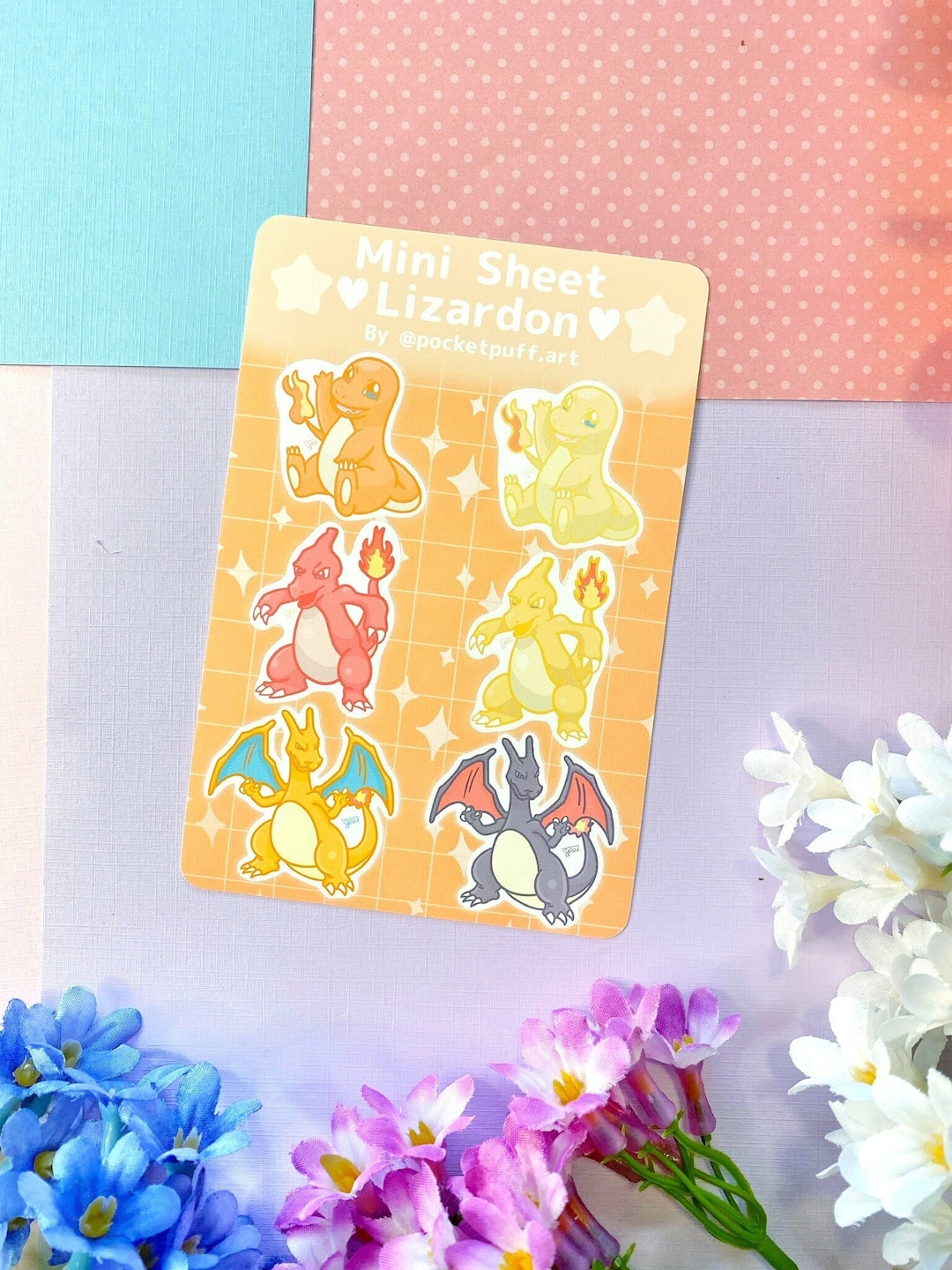 Pastel Mon Mini Vinyl Sticker Sheet - Lizardon Orange Dragon Shiny Mon ...