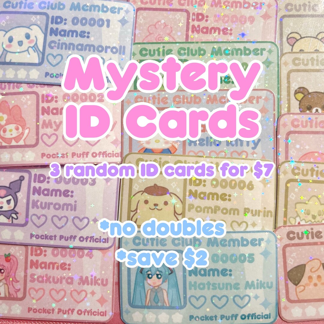 Mystery ID Cards - 3 Random ID Cards Trading Art Cards Cute Poyo Bulba ...
