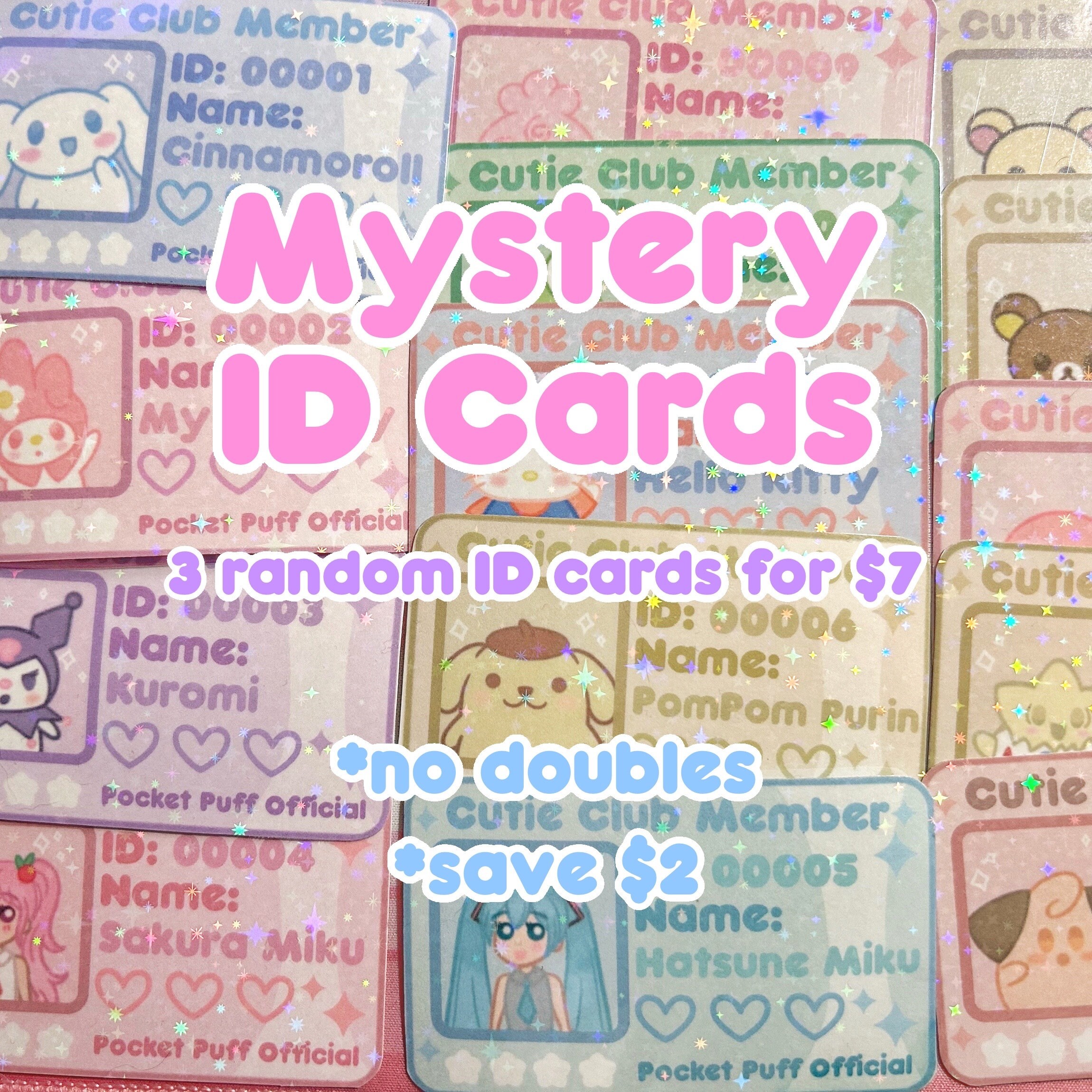 Mystery ID Cards 3 Random ID Cards Trading Art Cards Cute Poyo Bulba ...