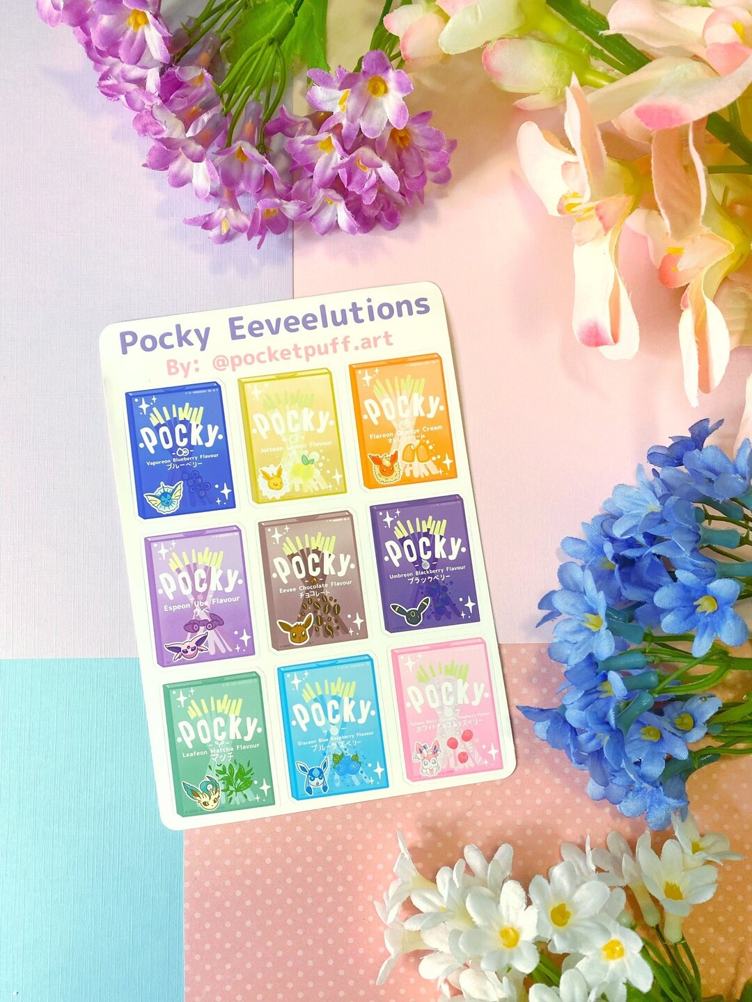 Pocky Eeveelution Matte Vinyl Sticker Sheet Strawberry Pocky Eevee ...