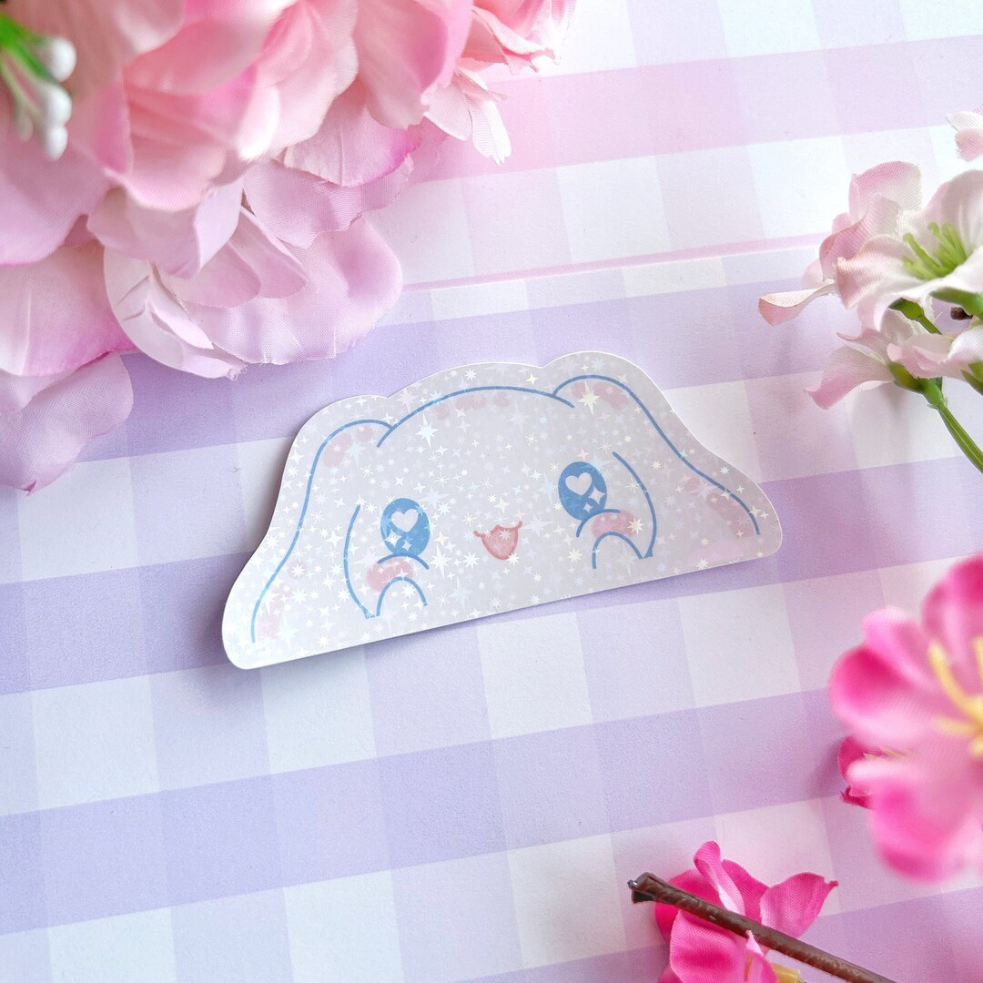 Peeking Cinna Bunny Dog Holographic Vinyl Stickers - Pastel Cinnamon ...