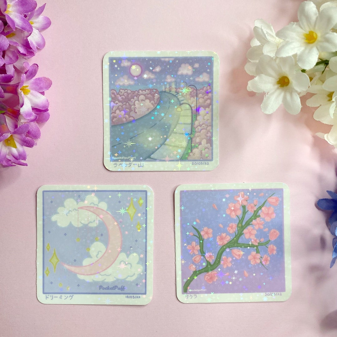 Aesthetic Spring Scenes Cute Kawaii Sparkly Starry Rainbow Holo Vinyl ...