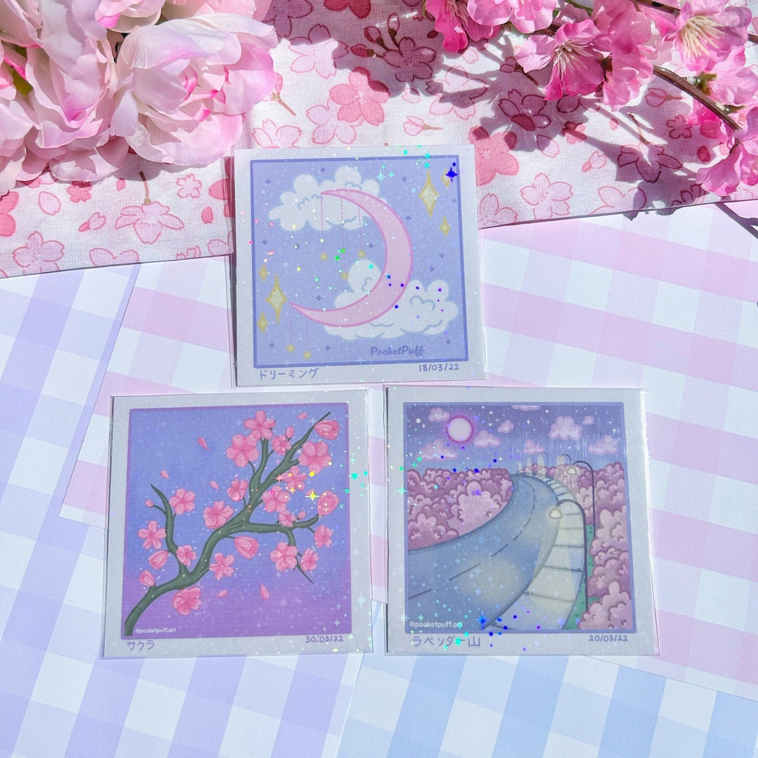 Aesthetic Spring Scenes Holo Prints - Cute Kawaii Sakura Cherry ...