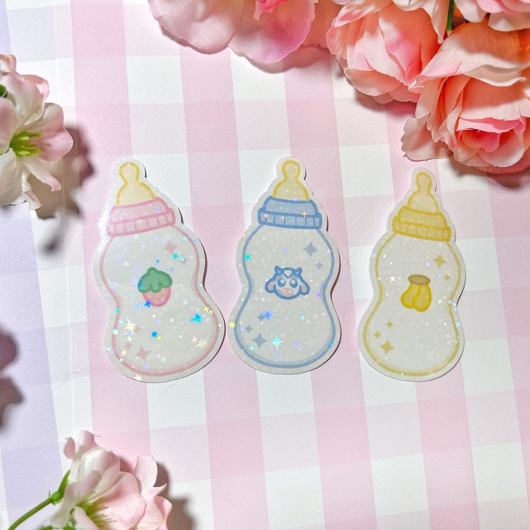 Milk Baby Bottle Cute Holographic Vinyl Sticker Banana Strawberry Milk ...