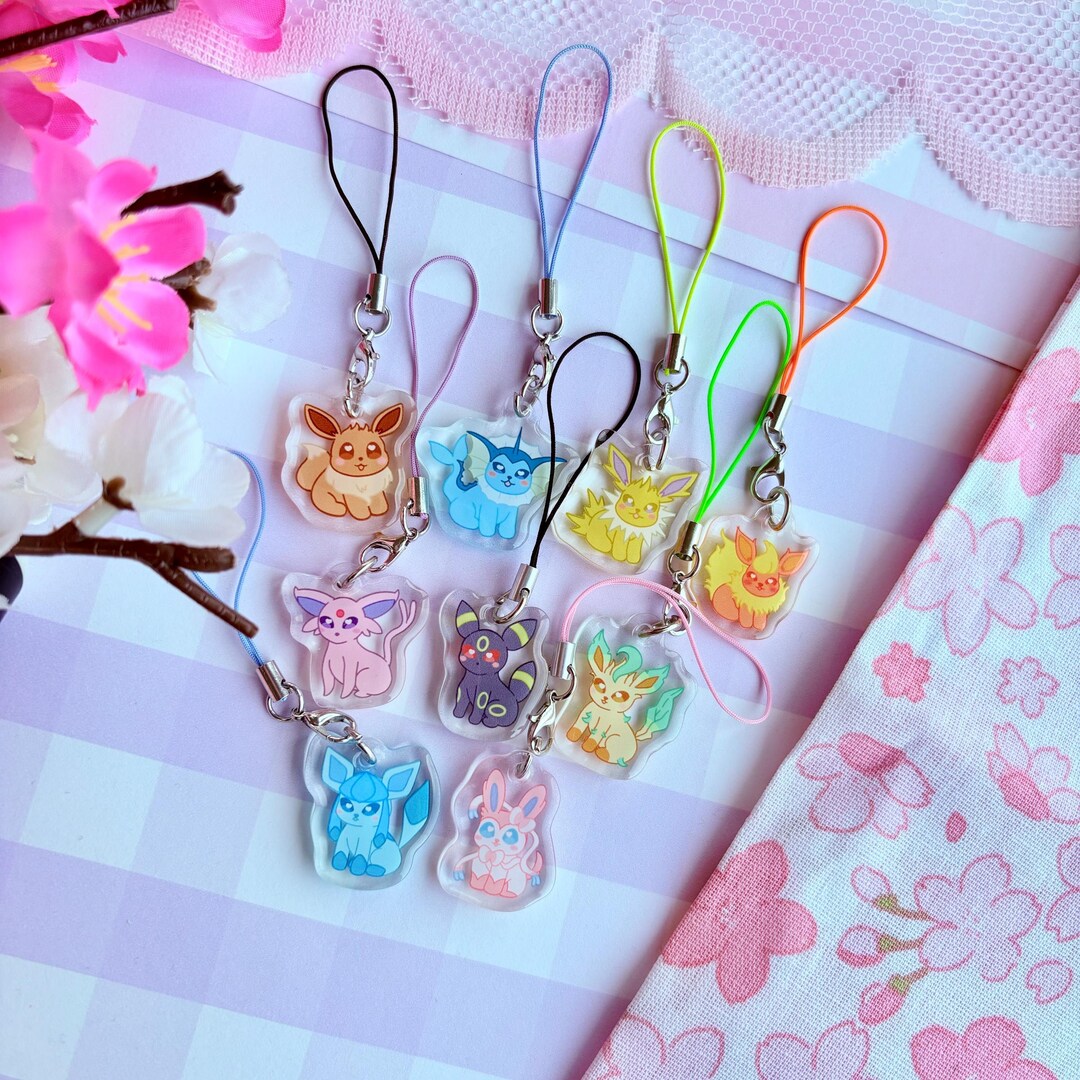 Eeveelutions Epoxy Acrylic Phone Charms - Kawaii Cute Bag Pastel ...