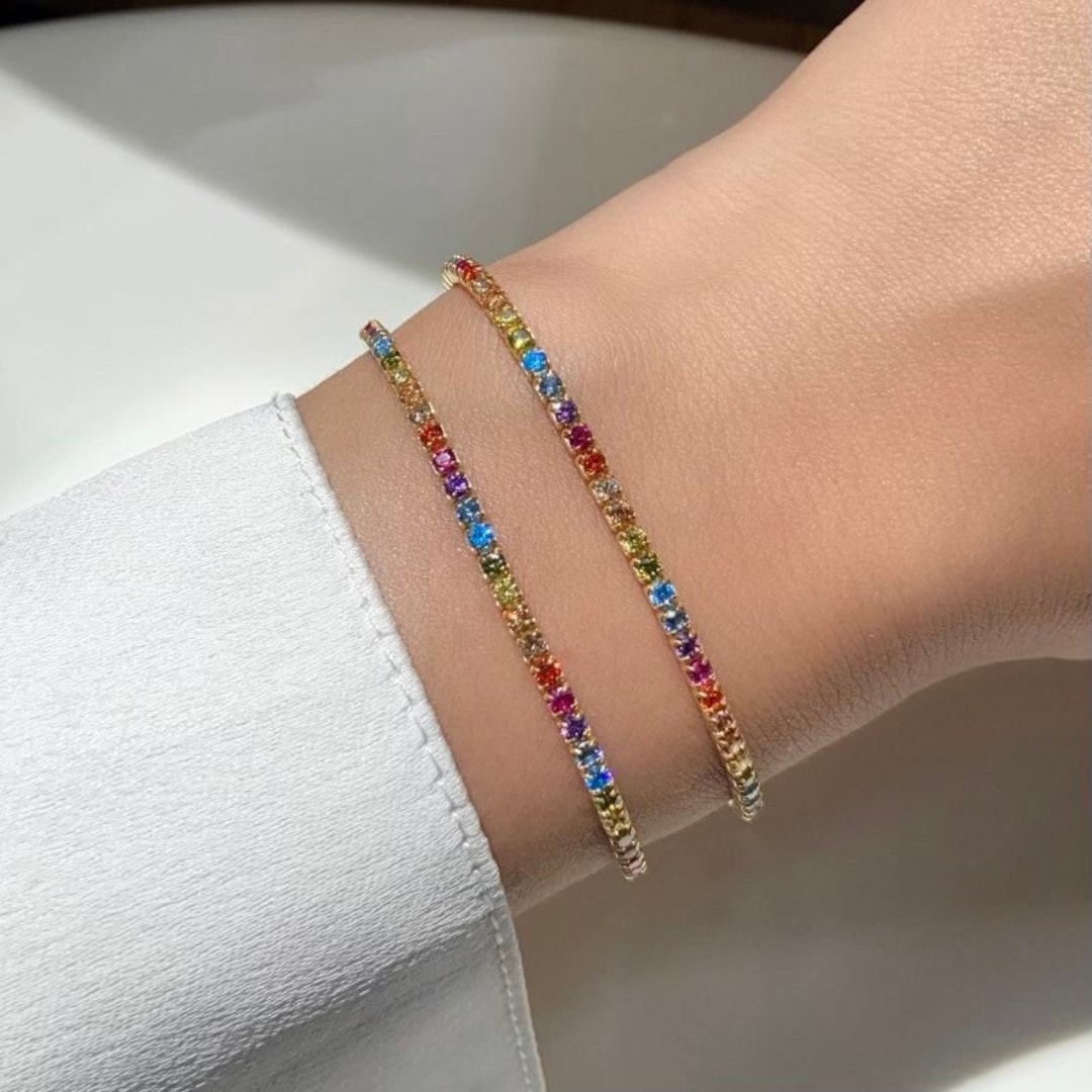 Rainbow Bracelet , Colorful Tennis Bracelet ,multicolor Bracelet , 925 ...