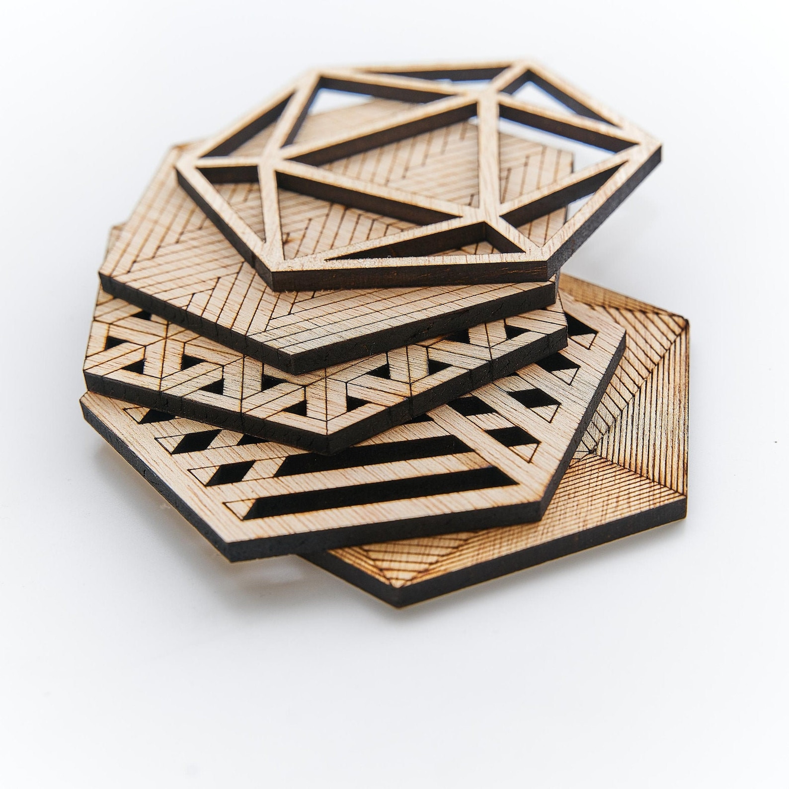 Wood Hexagon Coaster Set Laser Cut Coasters Mix and Match - Etsy