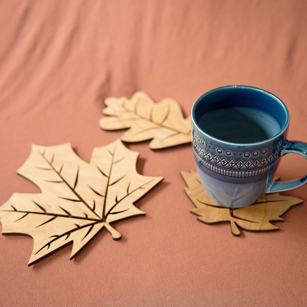 Maple Fall Leaf Wooden Trivet Hot Pad Set-3, Sealed With Mineral Oil ...