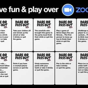 Dare or Pass Out Adult Drinking Game | Printable Party Game | Play Over ...