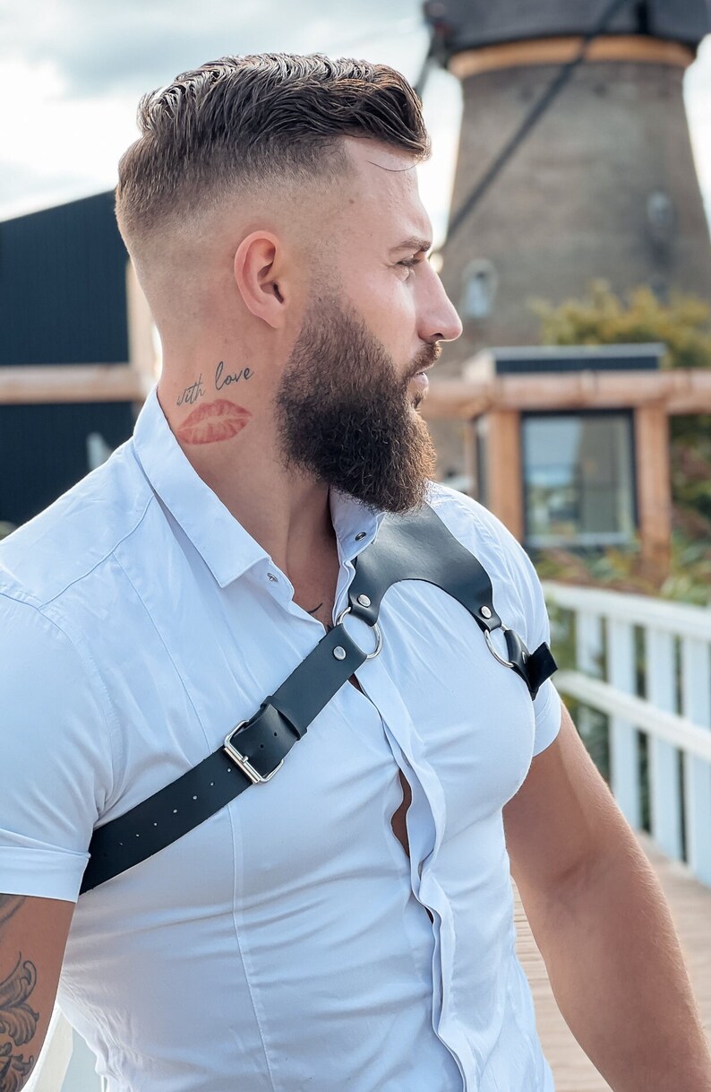 Exclusive One Shoulder Harness for Men Black Leather Chest - Etsy