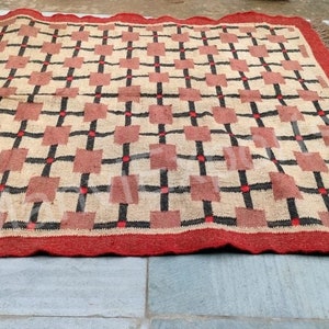 Handmade Woven Red Border With White Checked Hemp Jute Kilim Rugs ...