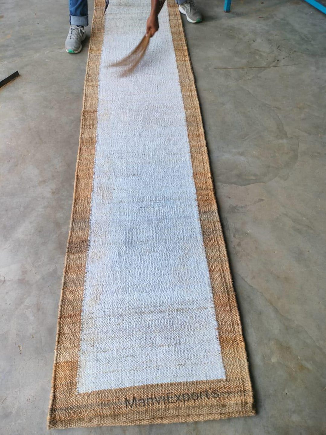 2 X 12 Ft White With Natural Border Hallway Jute Runner, Handmade Jute ...