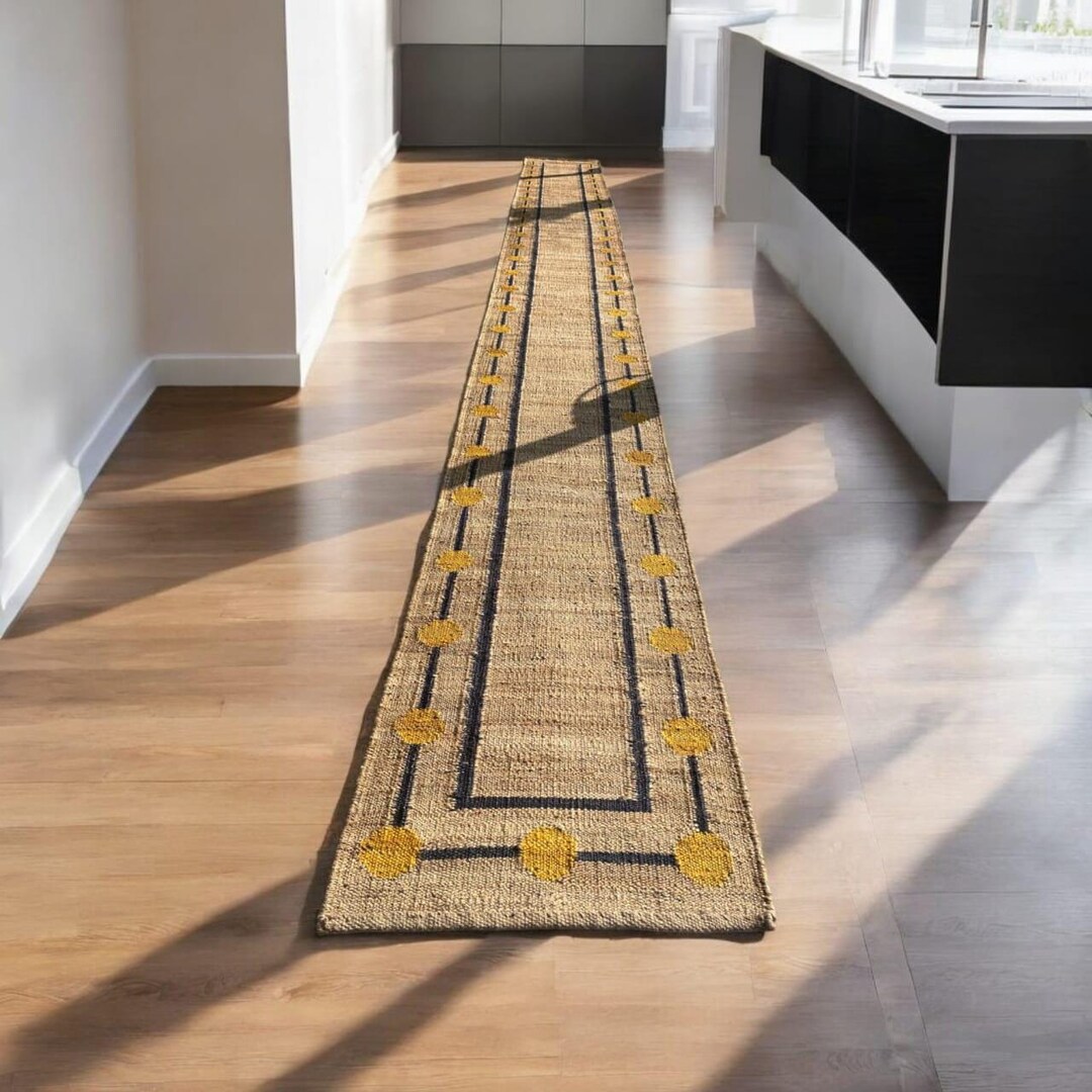 2 X 20 Ft Yellow Dote Stair Jute Runner, Handmade Jute Runner, Outdoor ...