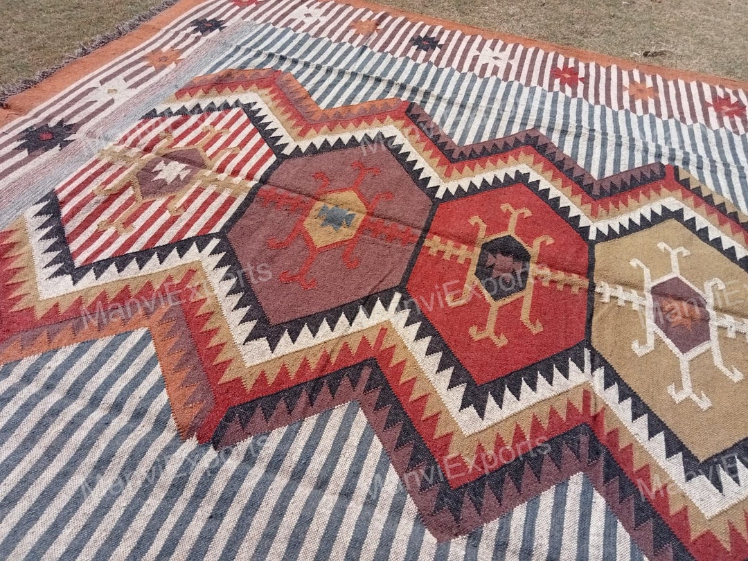 9 X 12 Ft-handwoven White Striped Jute Kilim Rugs-jute Kilim Rug Living ...