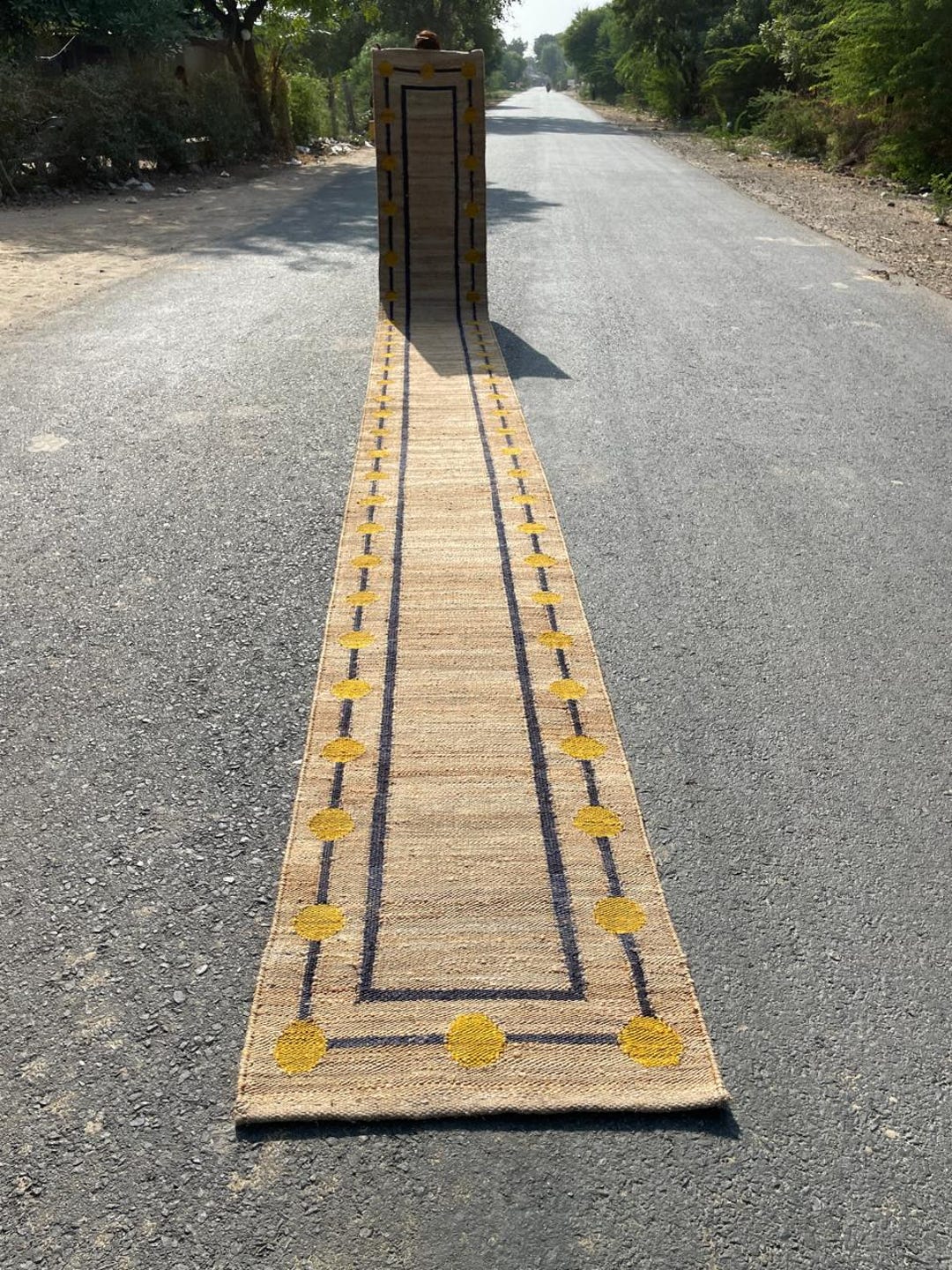Natural Black Line Jute Runner-yellow Dote Jute Table Runner-hallways ...