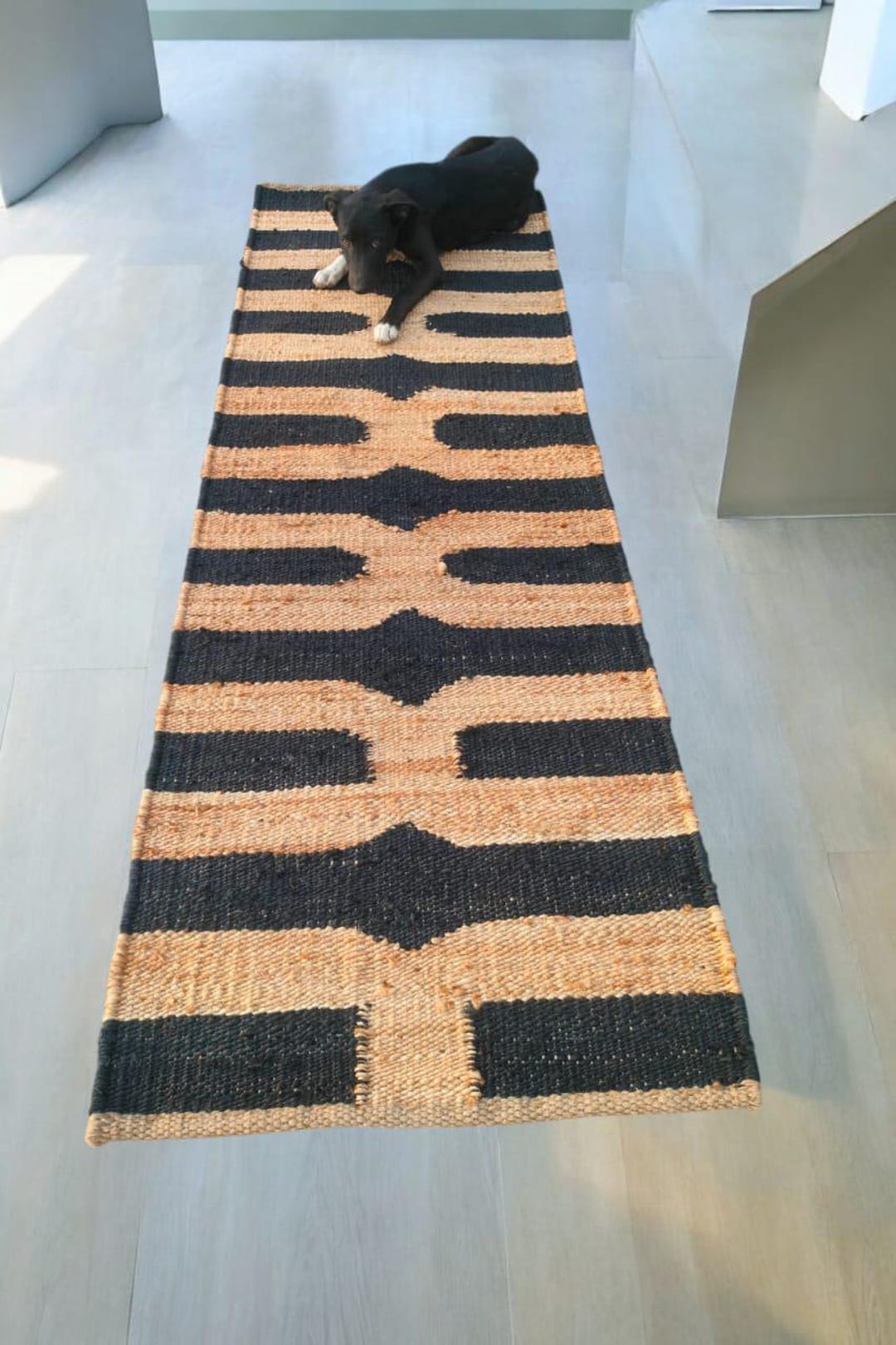 Handmade Natural and Black Hemp Jute Rug/ Solid Runner/stair Runner Rug ...