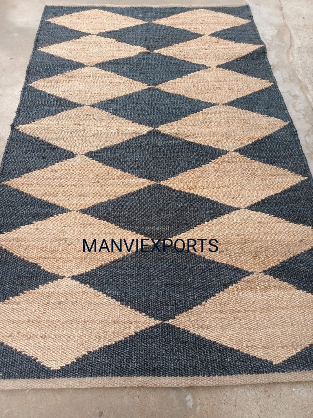 Handmade Black Natural Diamond Hemp Jute Rugs-large Area Black Jute ...