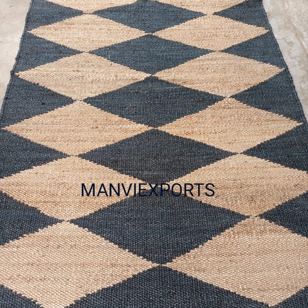 Jute Black Diamond Runner - Etsy