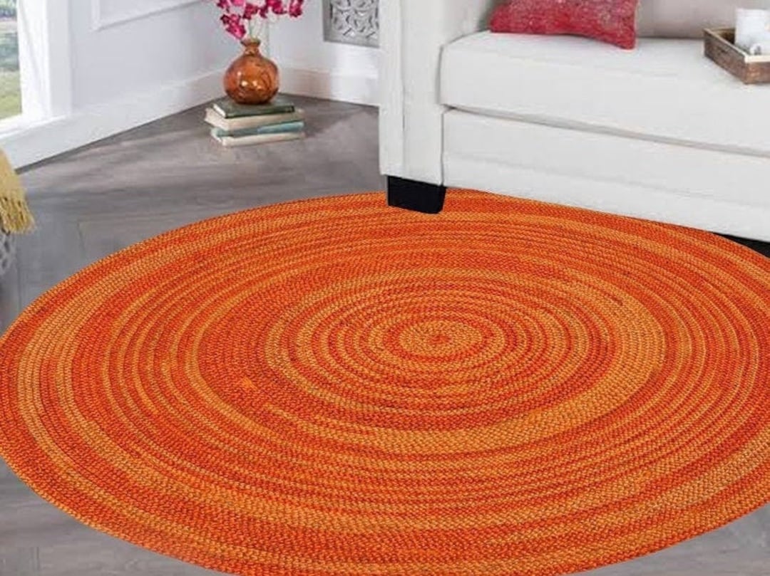 Handmade Orange Jute Round Rugs-jute Rugs-round for Door Mat-dinning ...