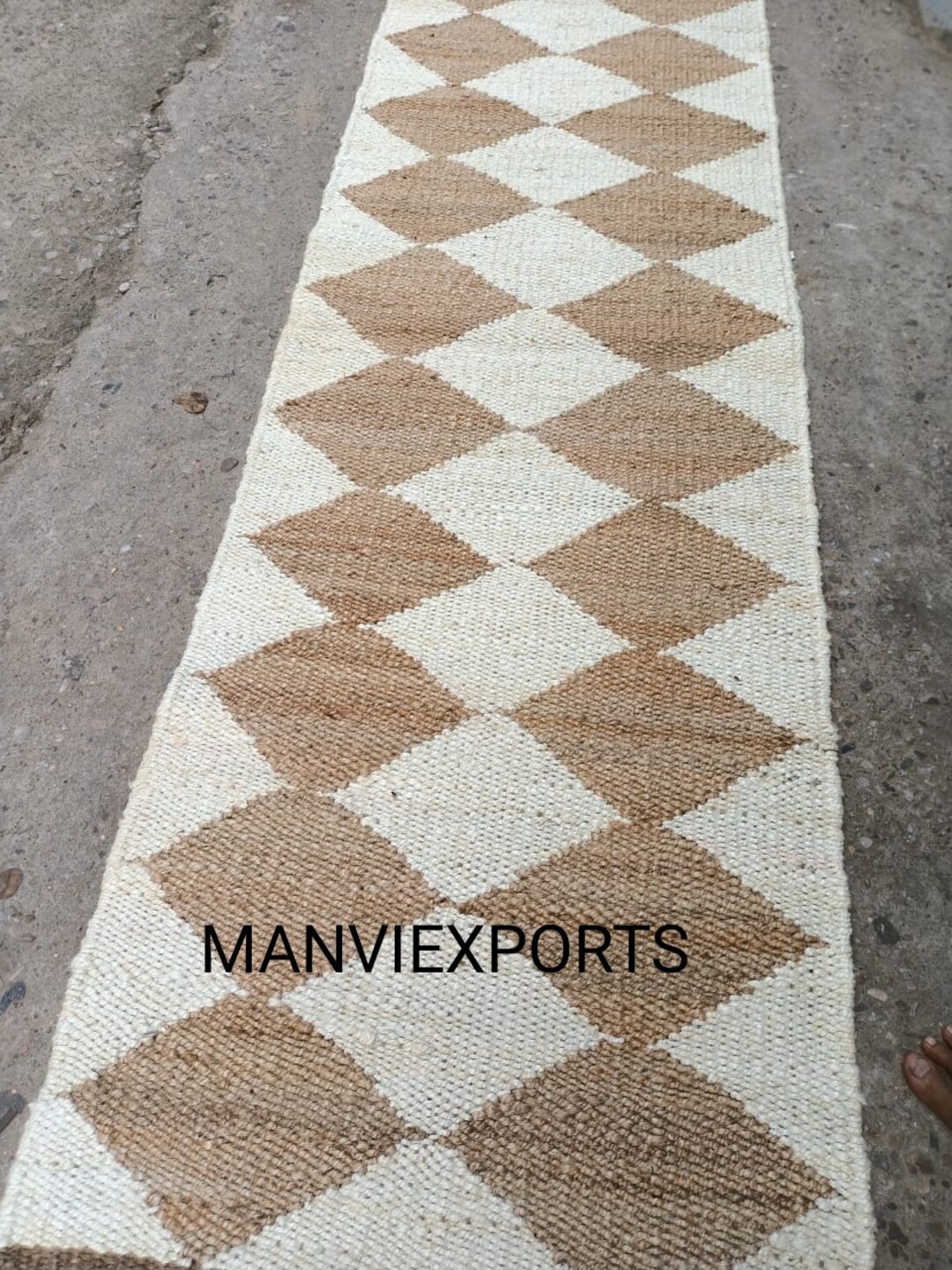 White Jute Runner,natural With White Diamond Shape Jute Runner Rug,hemp ...