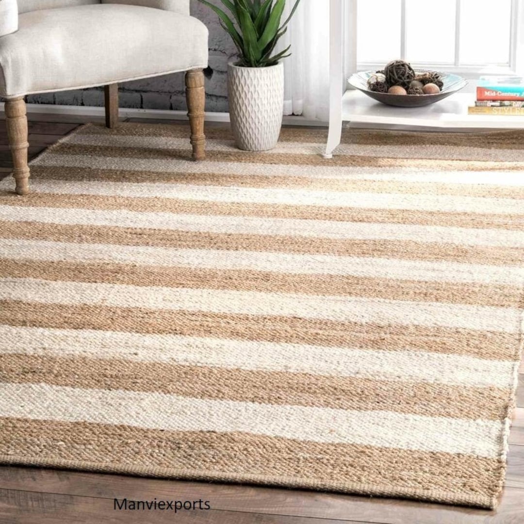 Natural Hemp Rug : White Stripes Jute Rungs-extra Large Jute Area Rugs ...