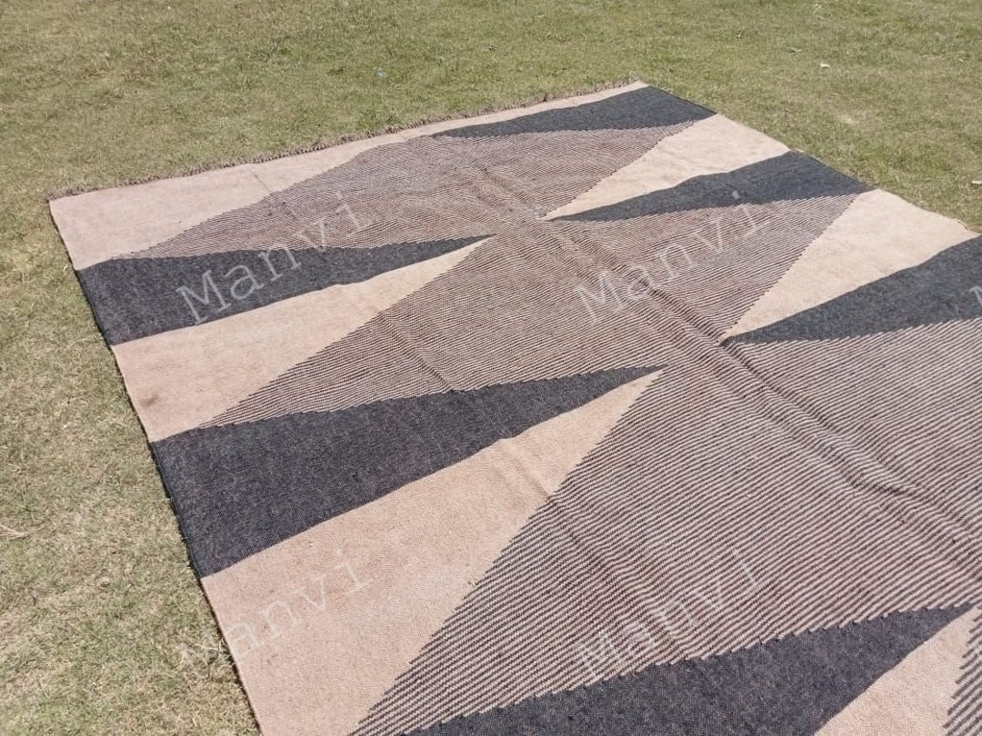 Natural With Grey Jute Handwoven Kilim Dhurrie Rug, Handmade, Dhurry ...