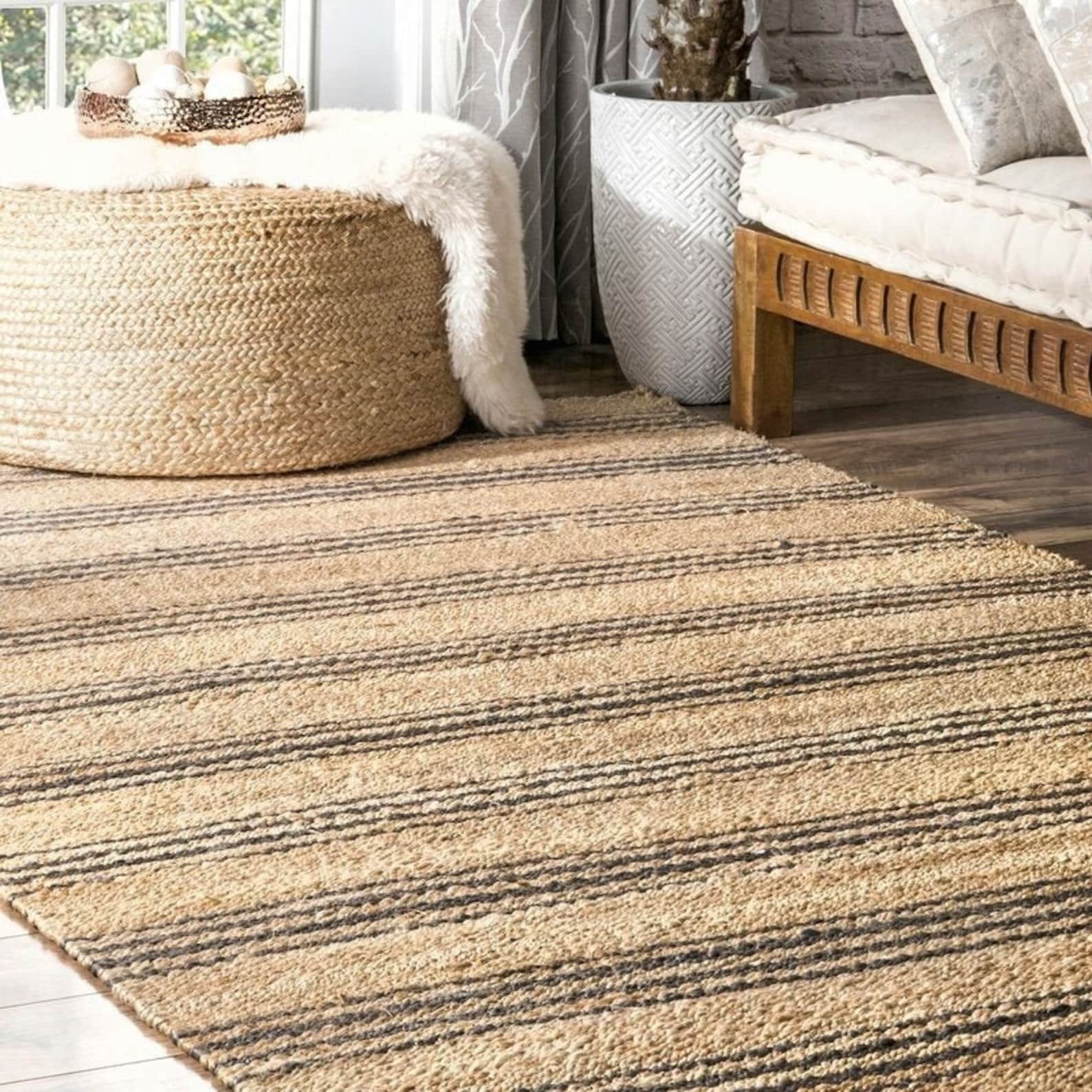 Natural With Black Striped Hemp Jute Rugs-large Area Hemp Jute - Etsy