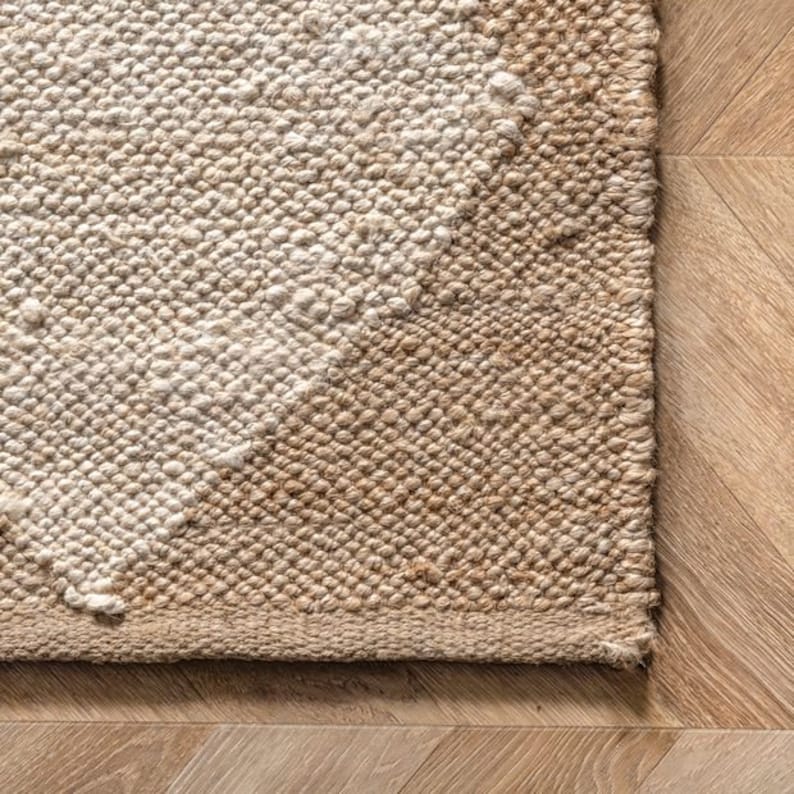 Handloomed Natural With White Diamond Shape Jute Rugs-jute - Etsy