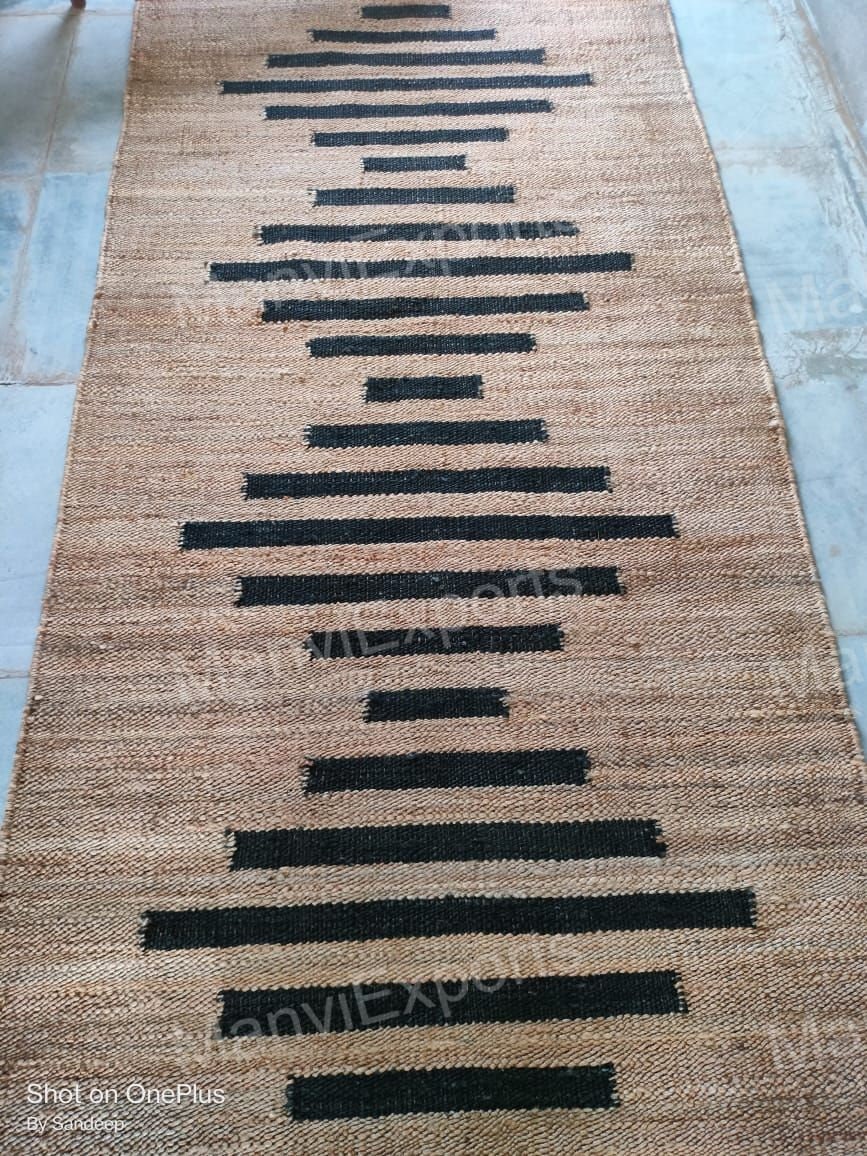 Handmade Black Striped Jute Runner- Boho Home Decor Rugs Jute, Jute ...