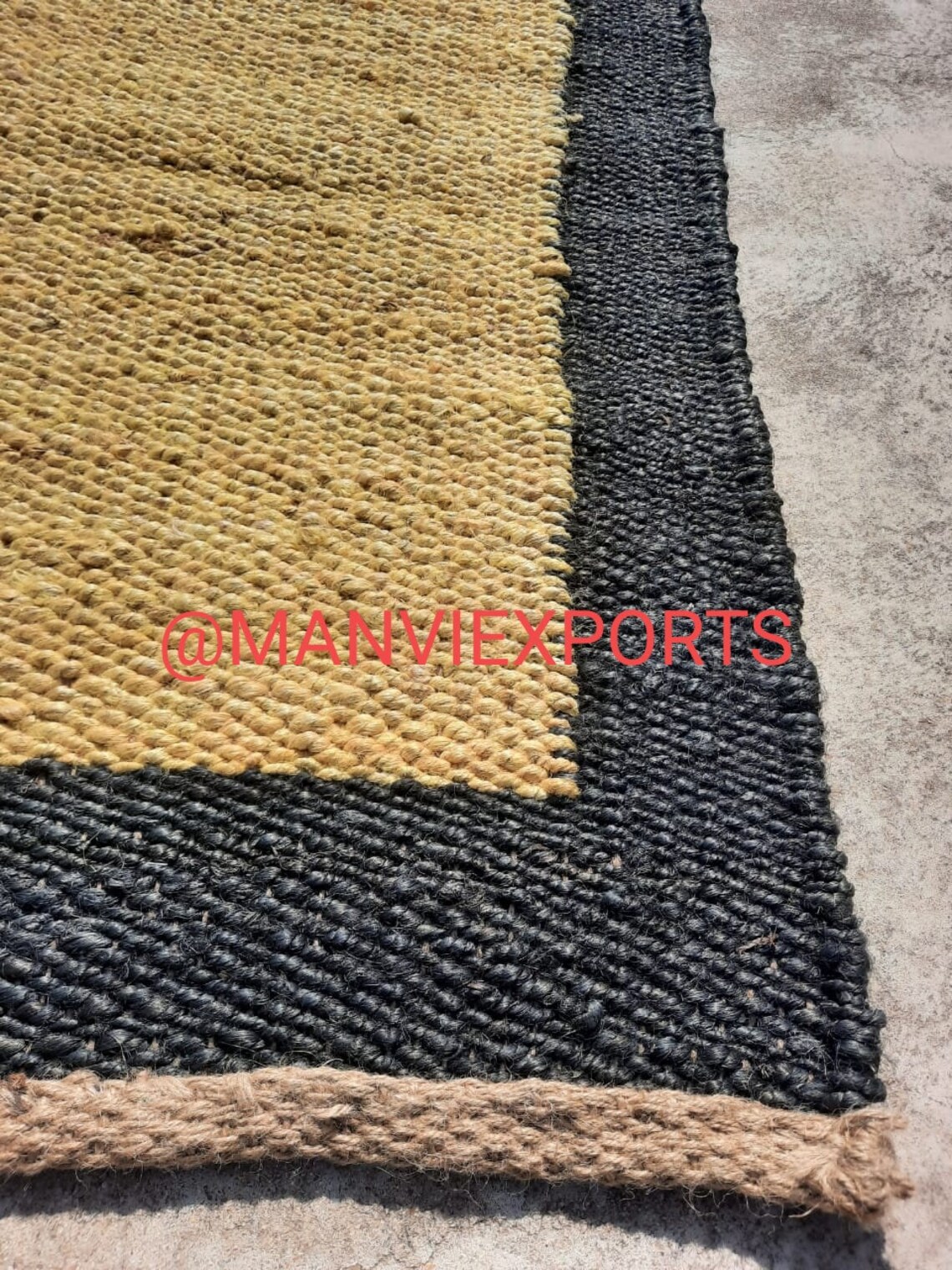 Black Natural jute rug Home decor Handwoven solid ribbed | Etsy
