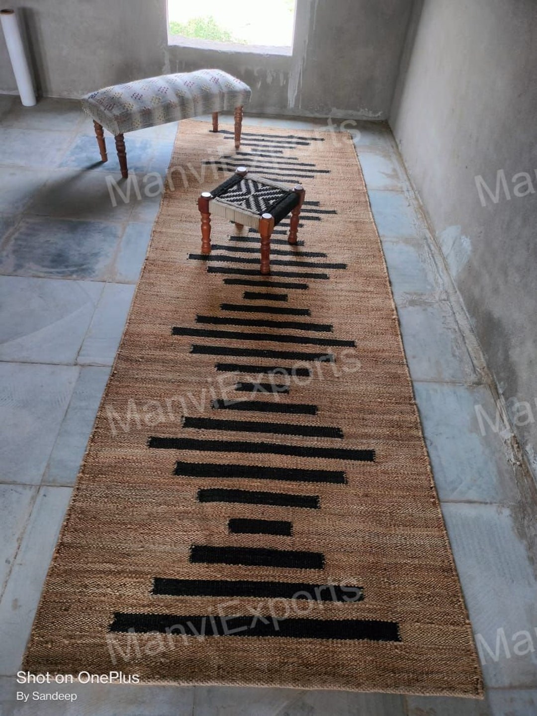 Handmade Black Striped Jute Runner,boho Chic Bedroom Rugs Jute, Jute ...