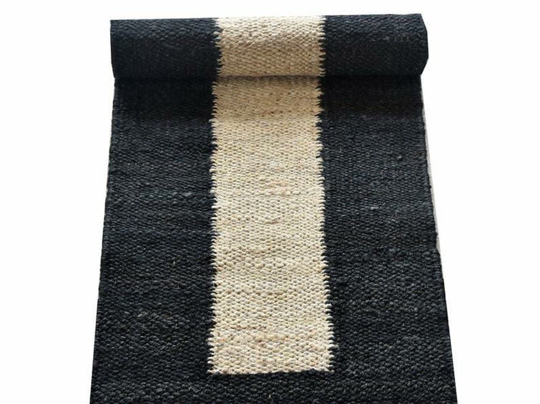 Black Border With White Jute Runner-hemp Jute Runner-extra Large Black ...